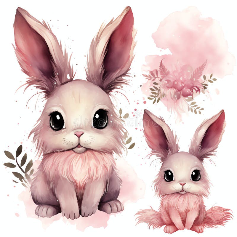 Werewolf Cute Bunny Pink Cute Bunny Watercolor Stock Illustration ...