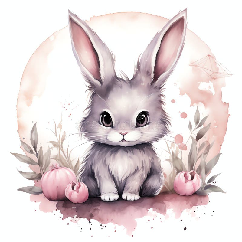 Werewolf Cute Bunny Pink Cute Bunny Watercolor Stock Illustration ...