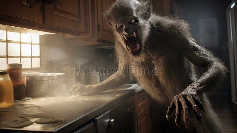 Creepy Werewolf Ghost in Kitchen: Ultra Realistic Volumetric Lighting ...