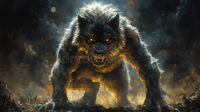 Werewolf with Glowing Eyes. Generative AI. Stock Illustration ...