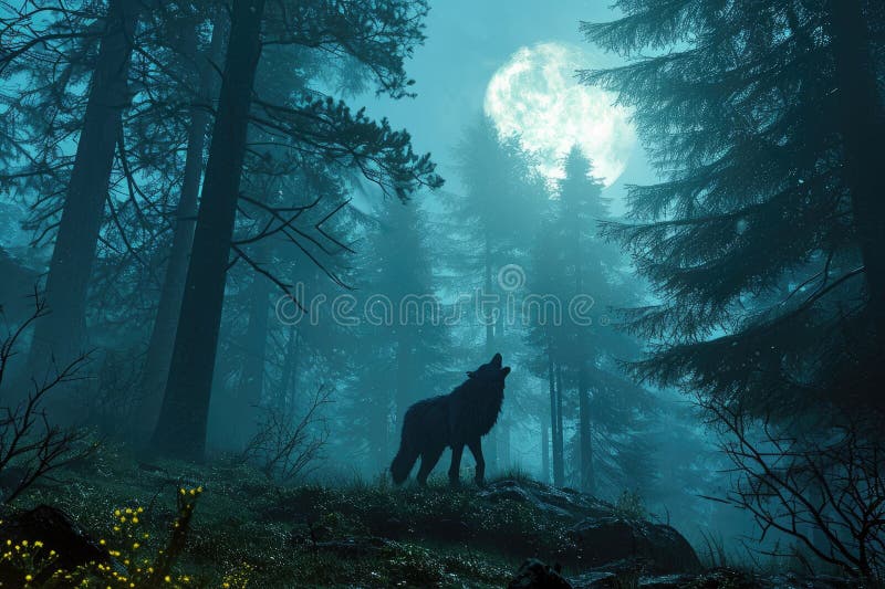 Werewolf Howling at the Moon in a Forest Howling Wolf Stock ...