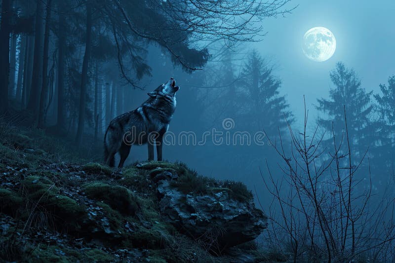 Werewolf Howling at the Moon in a Forest Howling Wolf Stock ...
