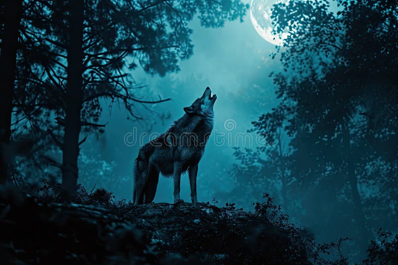 Werewolf Howling at the Moon in a Forest Howling Wolf Stock ...