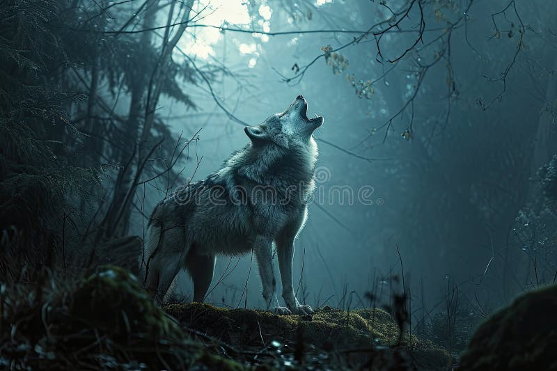 Werewolf Howling at the Moon in a Forest Howling Wolf Stock ...