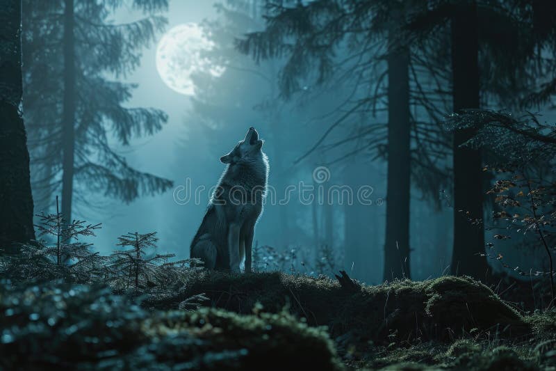 Werewolf Howling at the Moon in a Forest Howling Wolf Stock ...