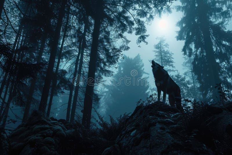 Werewolf Howling at the Moon in a Forest Howling Wolf Stock ...