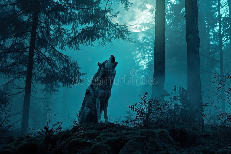 Werewolf Howling at the Moon in a Forest Howling Wolf Stock ...