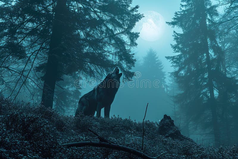 Werewolf Howling at the Moon in a Forest Howling Wolf Stock ...