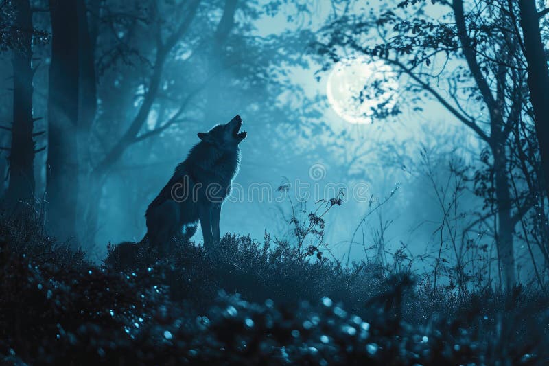 Werewolf Howling at the Moon in a Forest Howling Wolf Stock ...