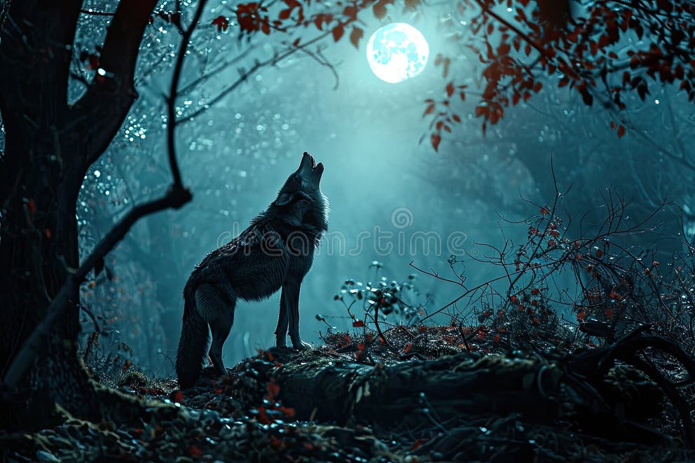 Werewolf Howling at the Moon in a Forest Howling Wolf Stock ...