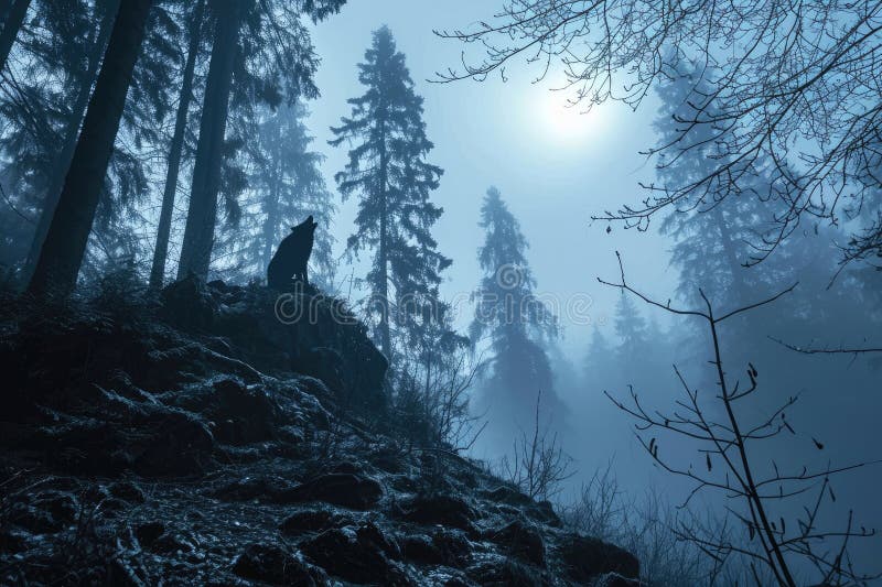 Werewolf Howling at the Moon in a Forest Howling Wolf Stock ...
