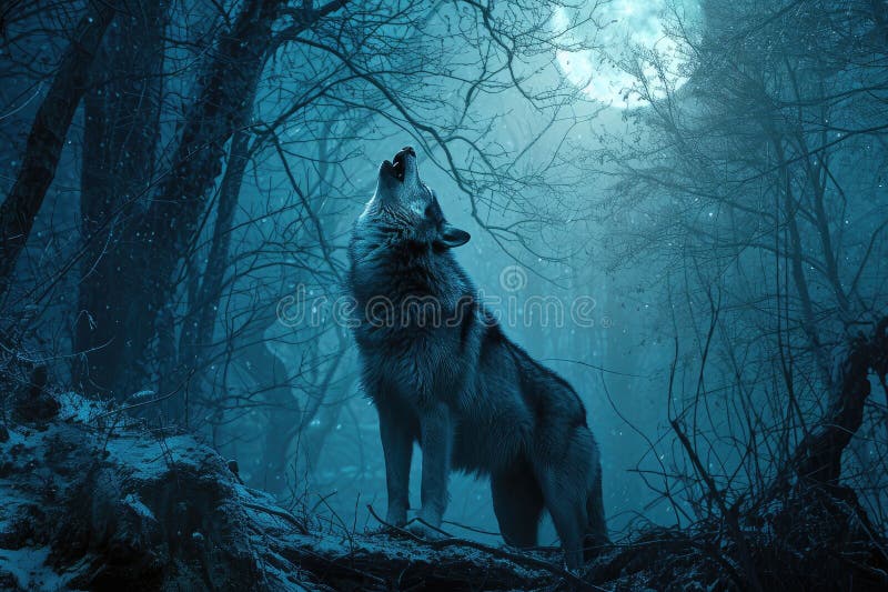 Werewolf Howling at the Moon in a Forest Howling Wolf Stock ...