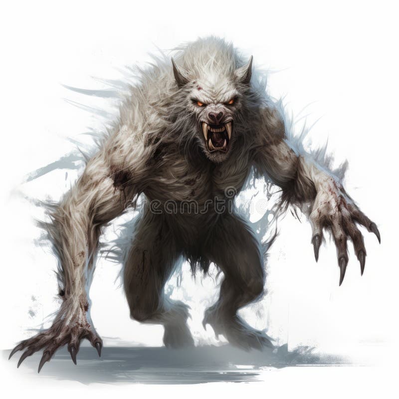 Dark and Light: a Powerful Werewolf in White Background Stock ...
