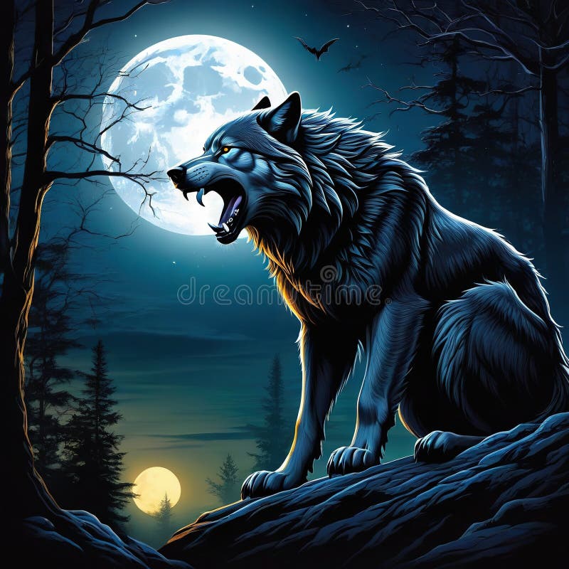 Werewolf Illustration at with Full Moon in the Stock Illustration ...