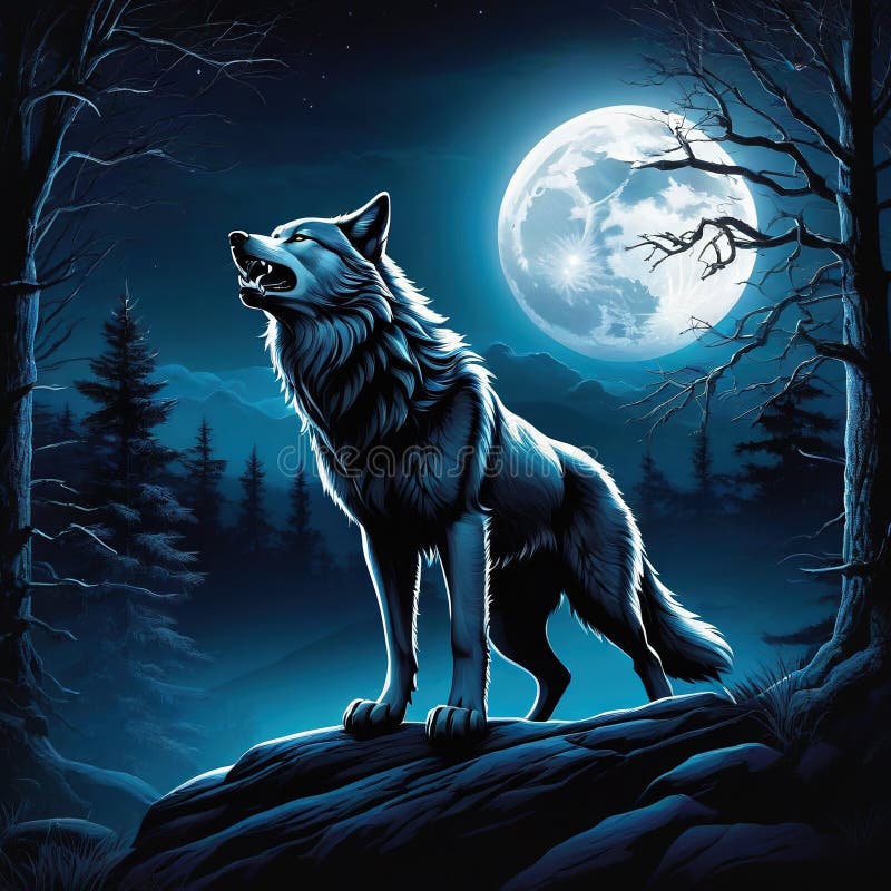Werewolf Illustration at with Full Moon in the Stock Illustration ...