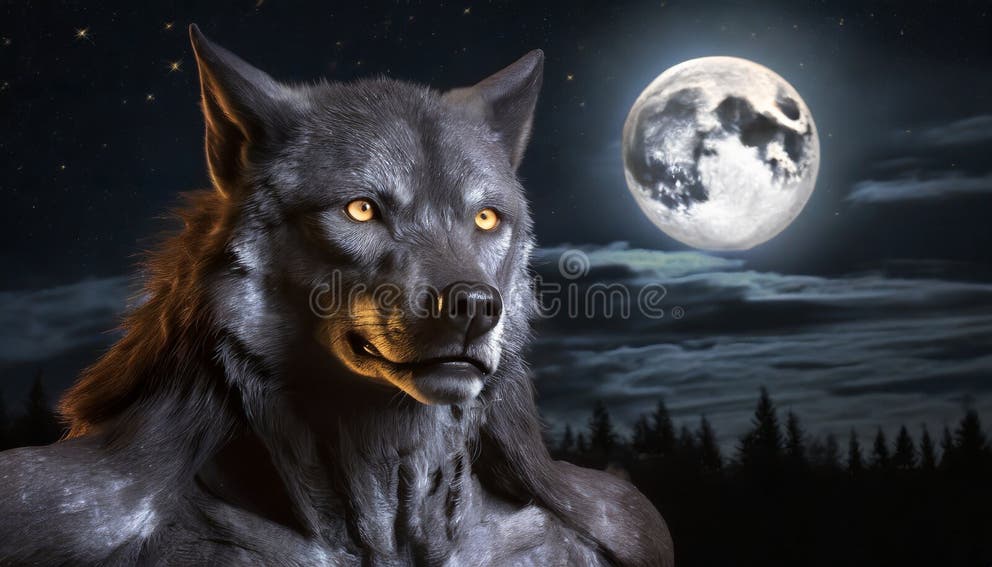 Werewolf and the moon stock illustration. Illustration of space - 294664674