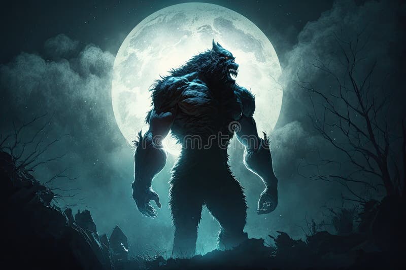 Werewolf in Moonlight, with the Full Moon Shining Down on Its Menacing ...