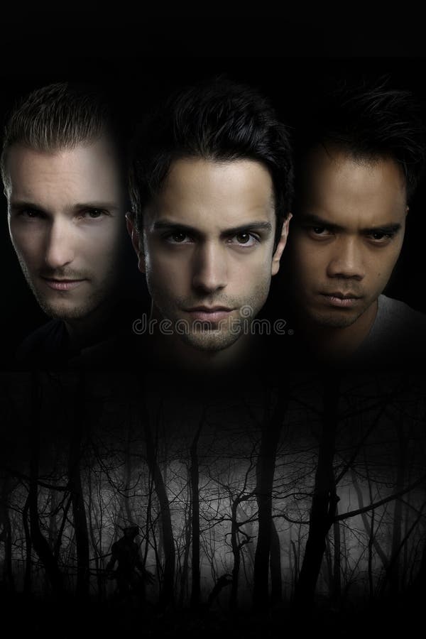 Werewolf - Portrait of Three Men in a Dark Forest Stock Photo - Image ...