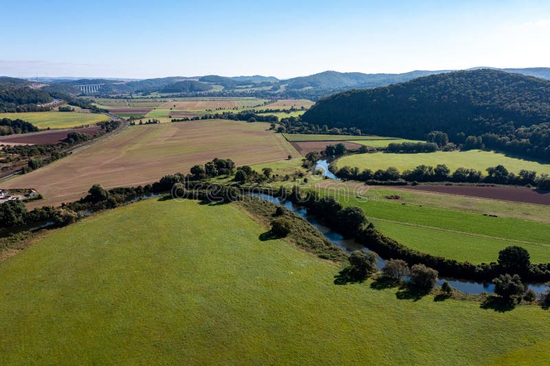 Werra River in the Werra Valley at Herleshausen between Hesse and ...