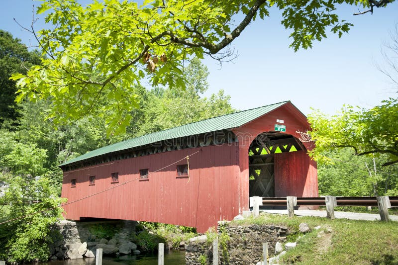 New England Covered Bridge and Church Stock Photo - Image of quaint ...