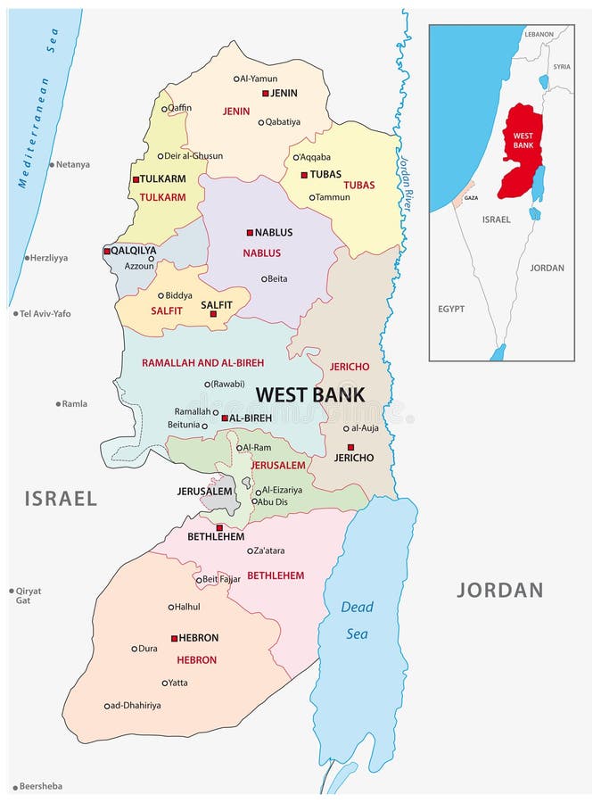 West Bank Administrative and Political Vector Map Stock Vector ...