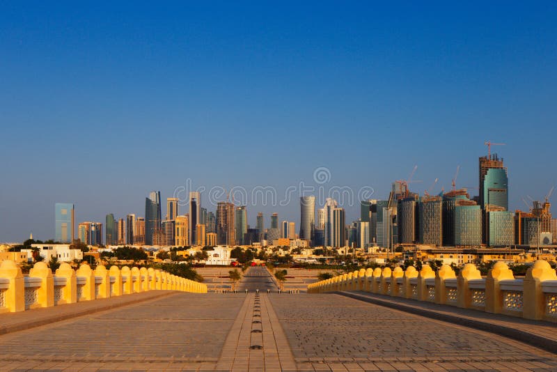 West Bay City Skyline As Viewed from the Grand Mosque Doha, Qatar Stock ...
