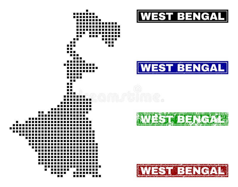 West Bengal State Map in Dot Style with Grunge Caption Stamps Stock ...