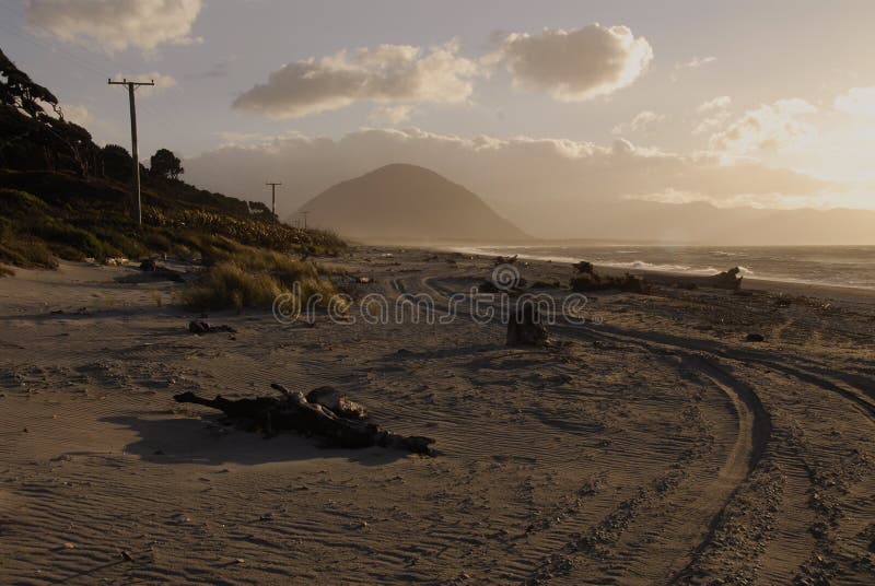 West Coast beach-Haast. stock image. Image of tracks - 28041525