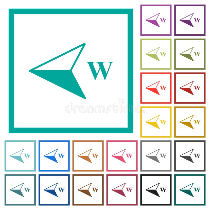 West Compass Direction Flat Color Icons with Quadrant Frames Stock ...