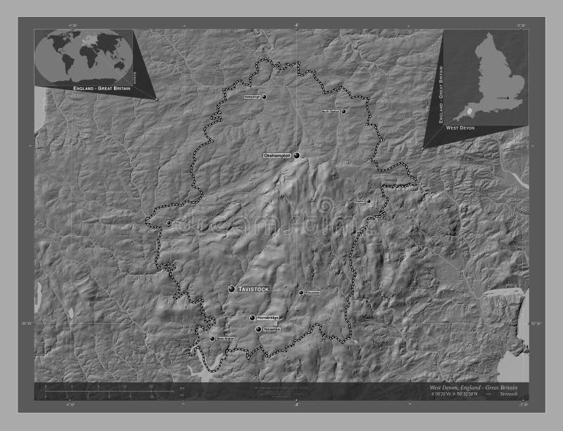 West Devon, England - Great Britain. Bilevel. Labelled Points of Stock ...
