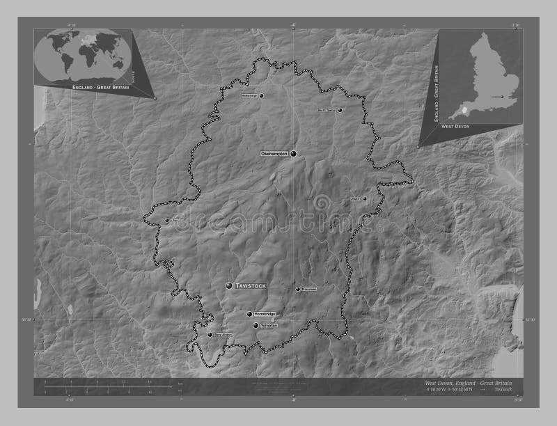West Devon, England - Great Britain. Grayscale. Labelled Points Stock ...