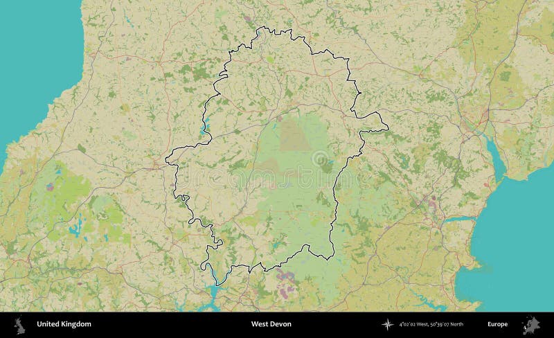 West Devon Outlined, United Kingdom. OpenStreetMap Humanitarian Stock ...