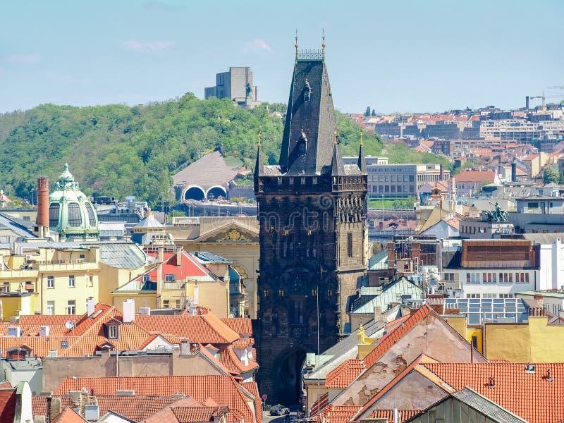 Gothic Powder Tower from the Old Town City Hall, Prague Stock Image ... Gothic Powder Tower from the Old Town City Hall, Prague Stock Image ...