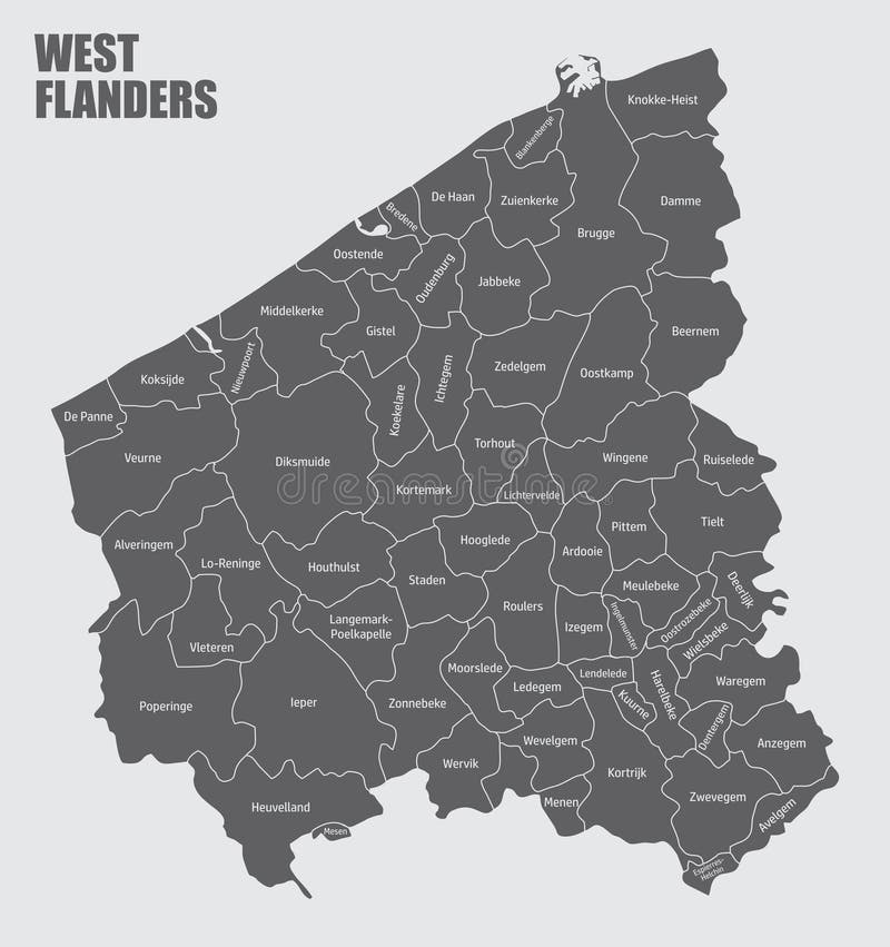 West Flanders Administrative Map Stock Illustration - Illustration of ...