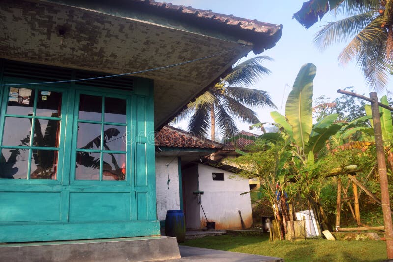 West Javanese Traditional House with Green Doors Stock Image - Image of ...