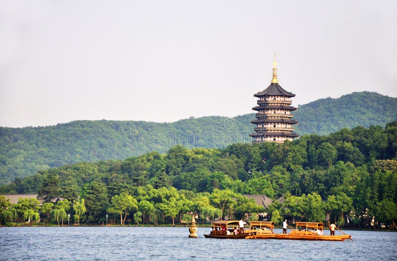 Traditional Ship on the West Lake, Hangzhou, China Stock Photo - Image ...