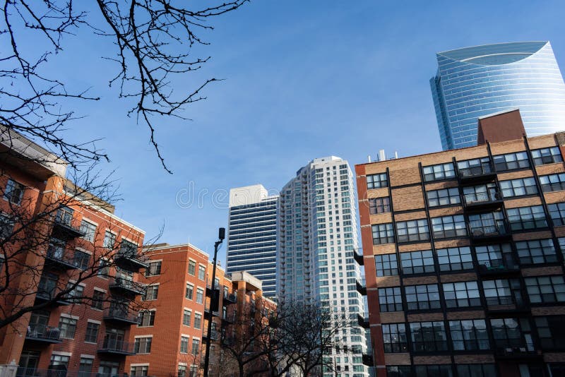 West Loop Chicago Buildings and Modern Skyscrapers Stock Photo - Image ...