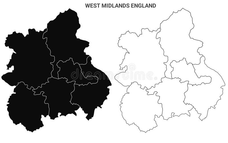 West Midlands England Administrative Map Set - Blank Outline Map Stock ...