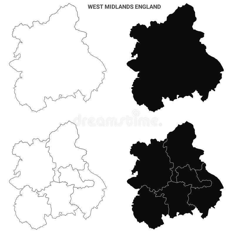 West Midlands Outline Map England Region County Stock Vector ...