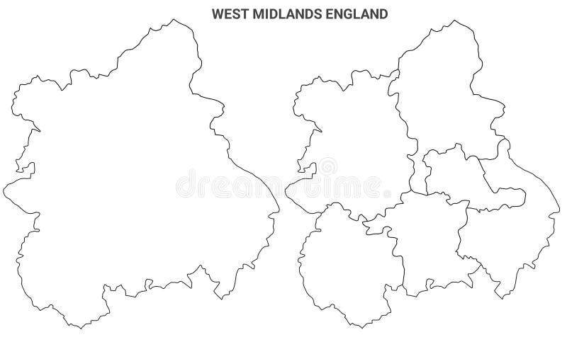 West Midlands Outline Map England Region County Stock Vector ...