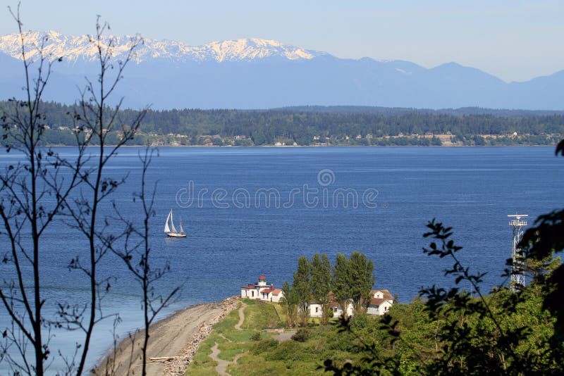 West Point Lighthouse Discovery Park Aerial Stock Photo - Image of ...