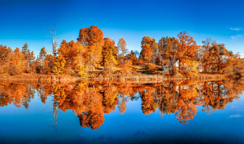 West River and Foliage Trees Colors in Vermont, Panoramic View Stock ...