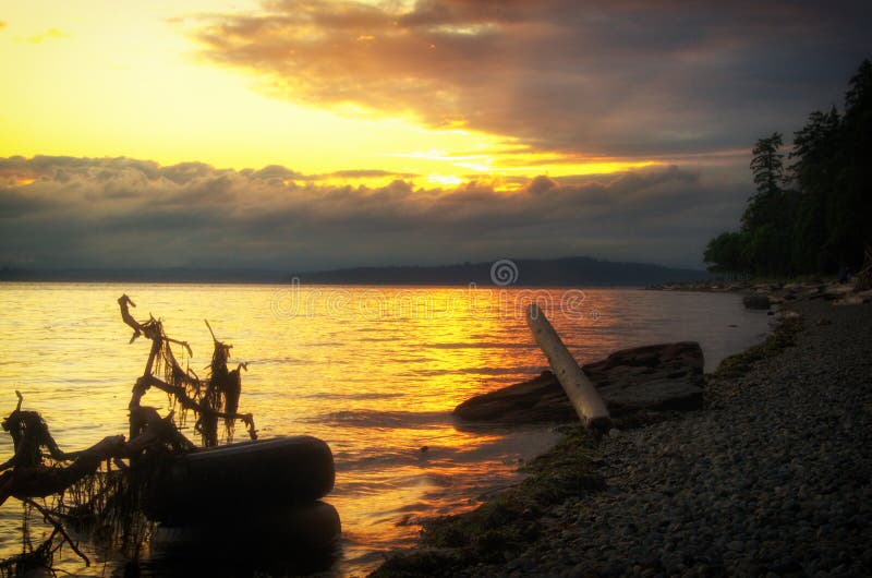 West Seattle Sunset Landscape Stock Photo - Image of landscape, yellow ...