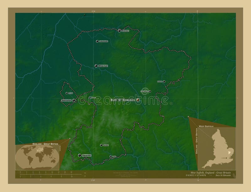 West Suffolk, England - Great Britain. Physical. Labelled Points Stock ...