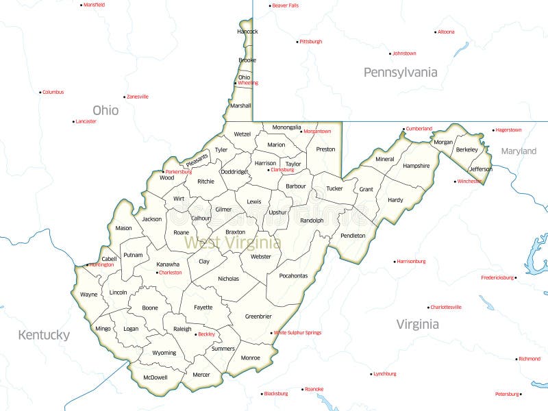 West Virginia county map stock illustration. Illustration of america ...