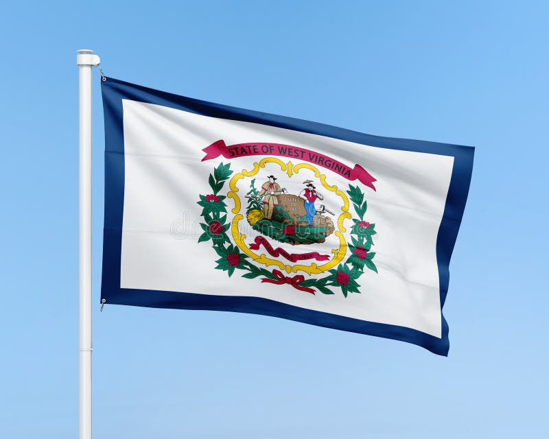 West Virginia Flag on Stick on Sky Background Stock Photo - Image of ...