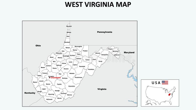 West Virginia Map. Political Map of West Virginia with Boundaries in ...