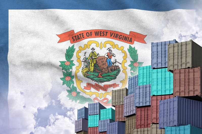 West Virginia US State Flag and Big Stack of Shipping Cargo Containers ... West Virginia US State Flag and Big Stack of Shipping Cargo Containers ...