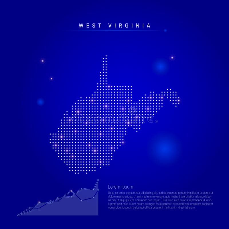 West Virginia US State Illuminated Map with Glowing Dots. Dark Blue ...