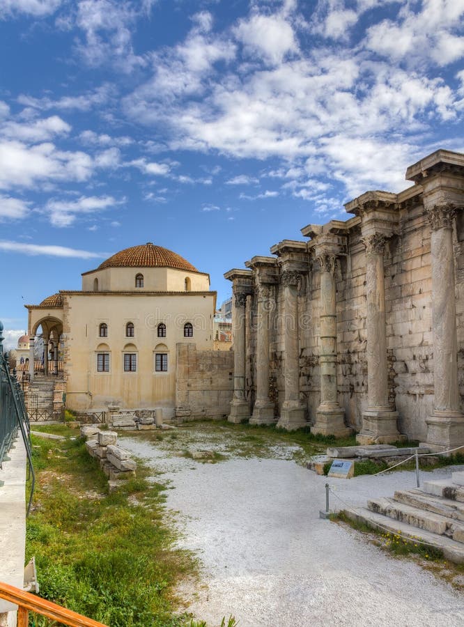 West Wall of the Library of Hadrian, Athens Stock Image - Image of ...
